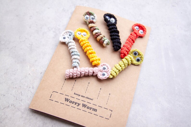 Handmade CARD: Worry Worm Keychain/ Amigurumi Crochet/ Stress - Etsy