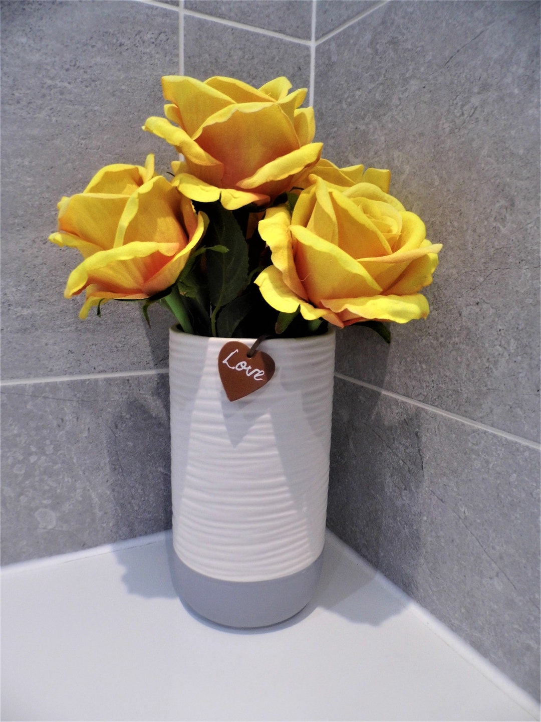 Ceramic White Ridge Pot With Leatherette Tag, Pot, Flowers,home Decor ...