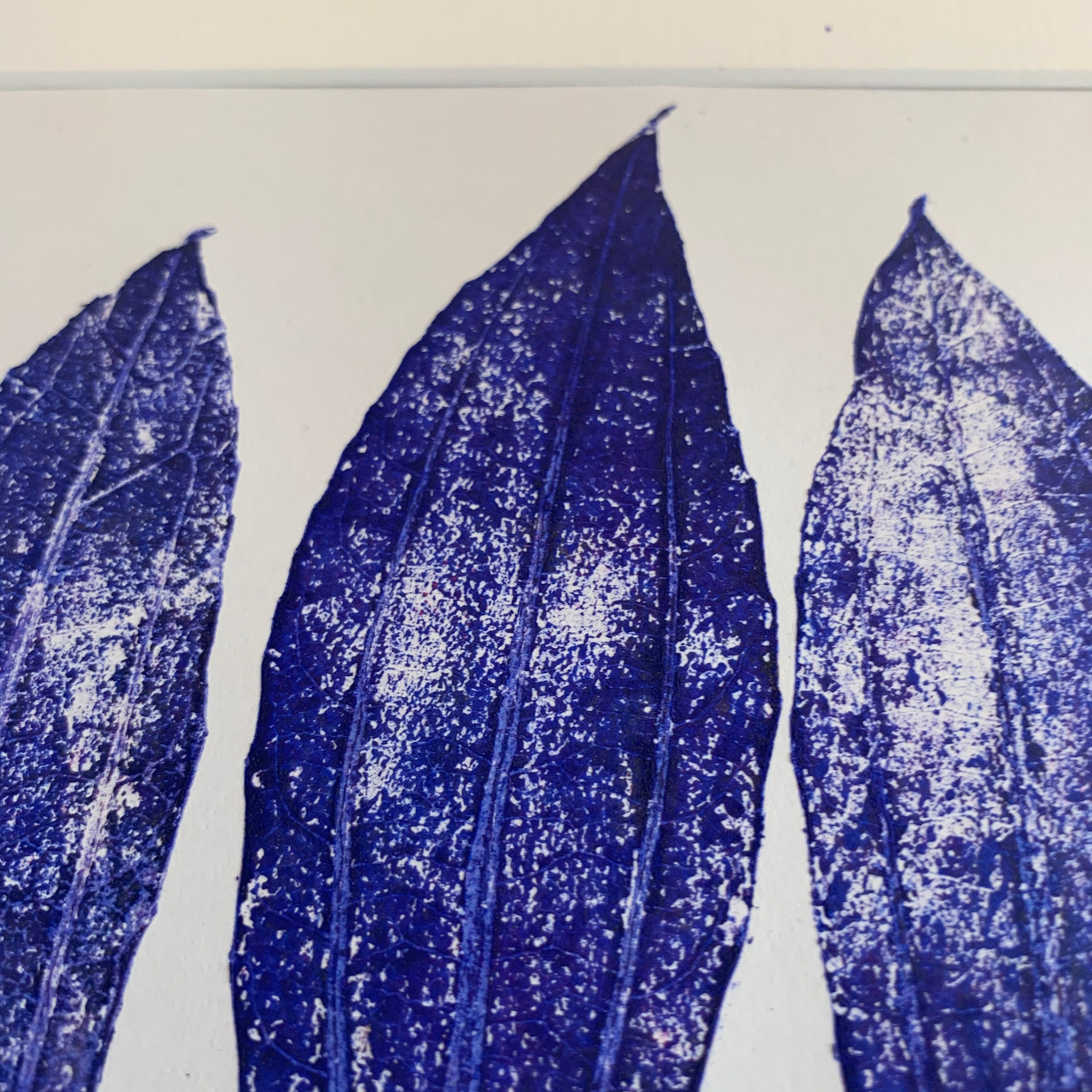 Blue & Violet Botanical Leaf Monoprint on White Background, Original ...
