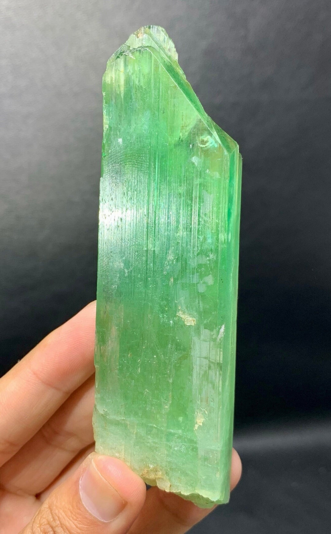 145 Grams Stunning Green Colour Transparent Hidenite Kunzite Crystal ...