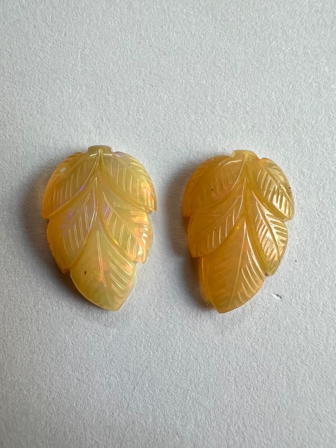 Opal Carved Leaves Pair - Etsy
