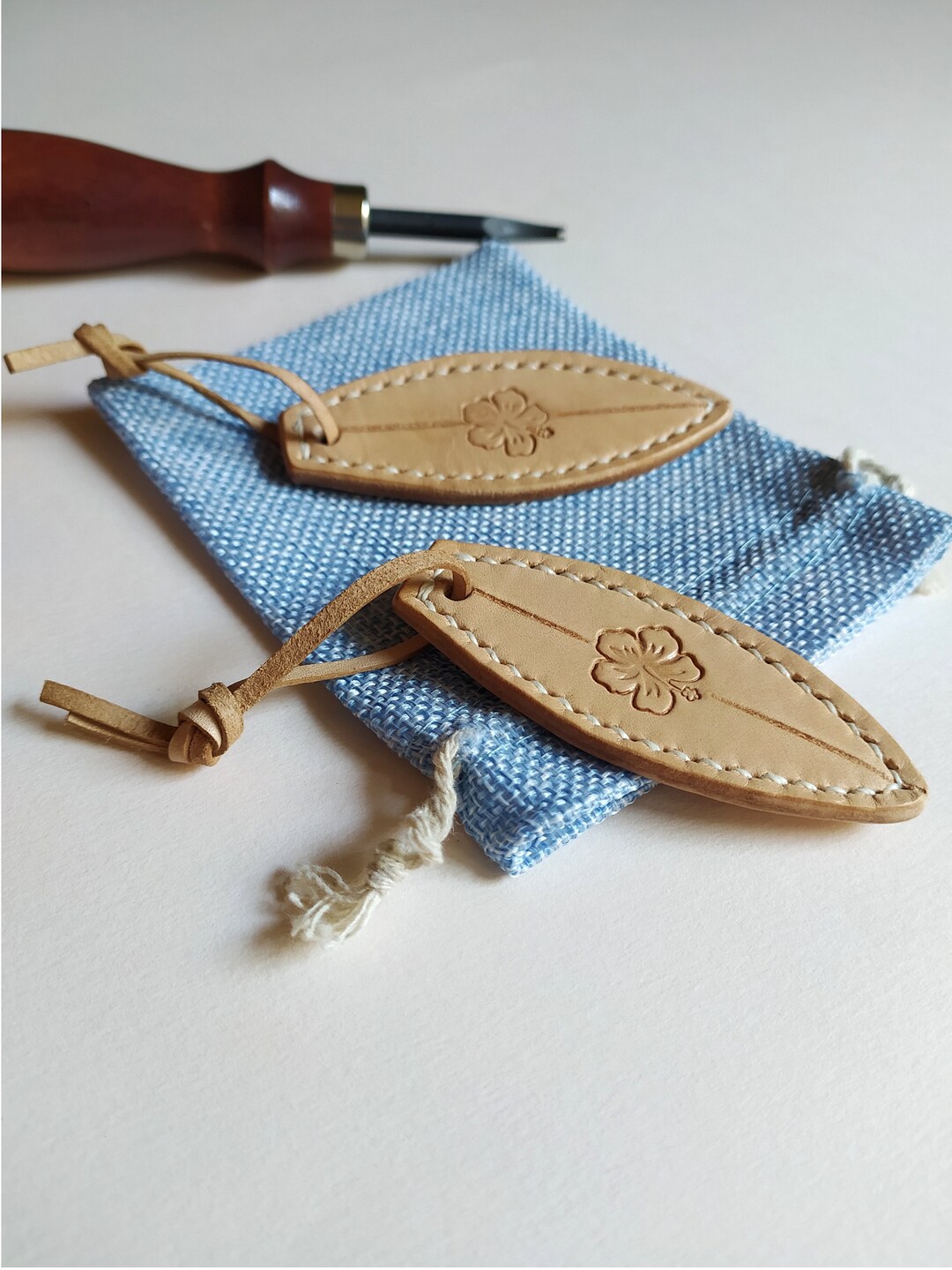 Natural Leather Surf Key Ring - Etsy