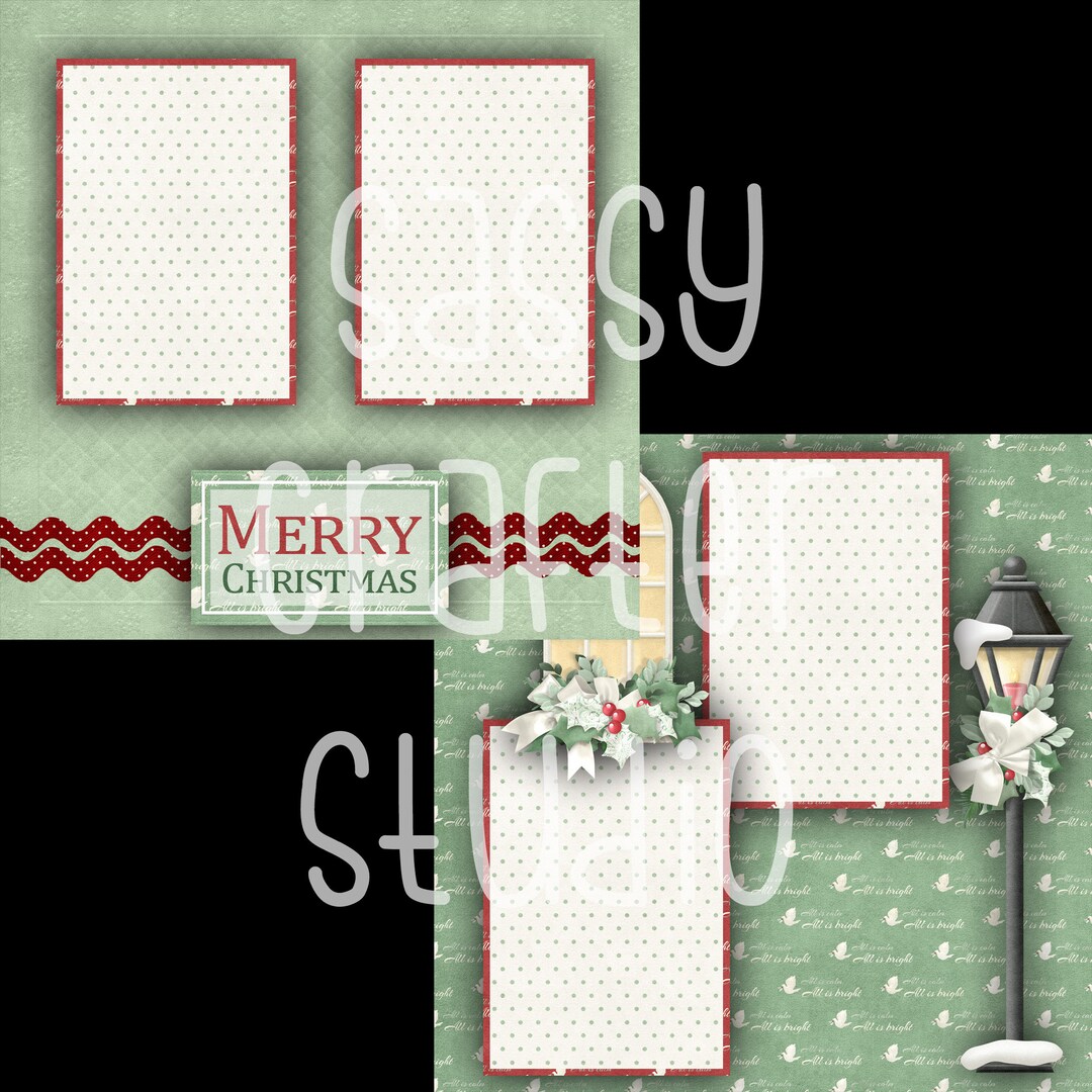 Printed Scrapbook Pages - Green Merry Christmas - Readymade 12x12 ...