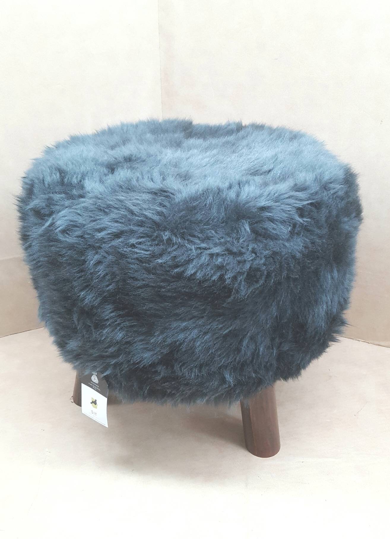 Handmade Sheepskin Footstool: Small Furry Pouffe, Wood Legs - Etsy UK