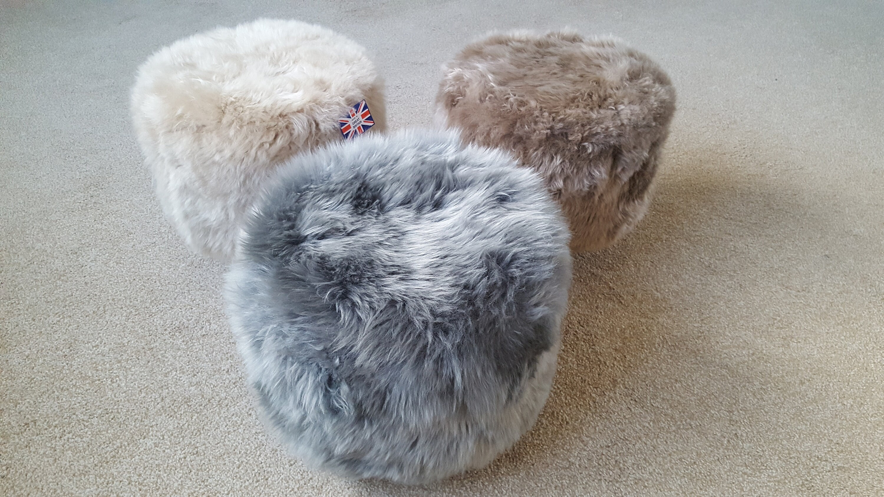Handmade Sheepskin Footstool: Small Furry Pouffe, Wood Legs - Etsy UK