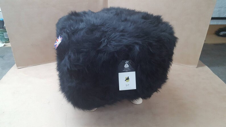 Handmade Sheepskin Footstool: Small Furry Pouffe, Wood Legs - Etsy UK