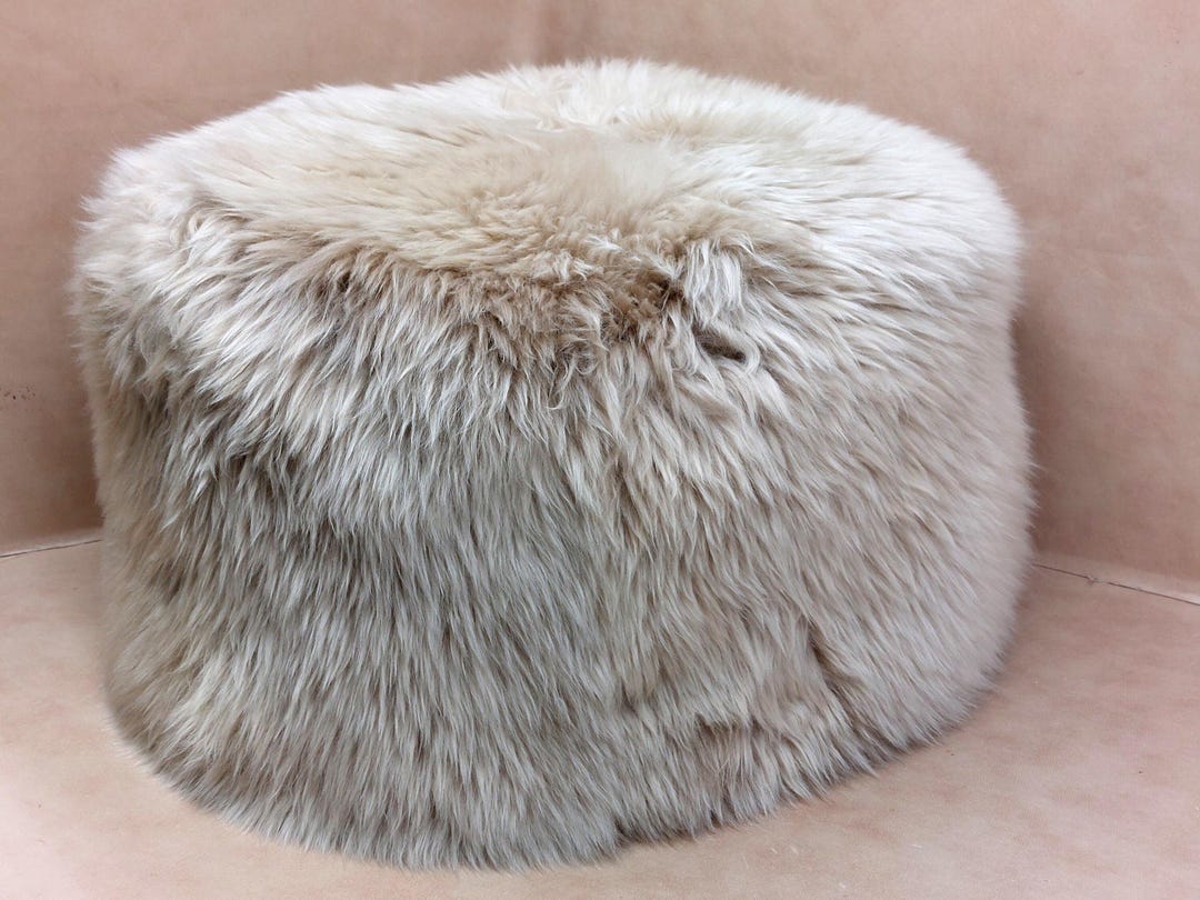 Genuine Hand Made Sheepskin Large Fluffy Fur Foot Stool Pouf Made in UK ...