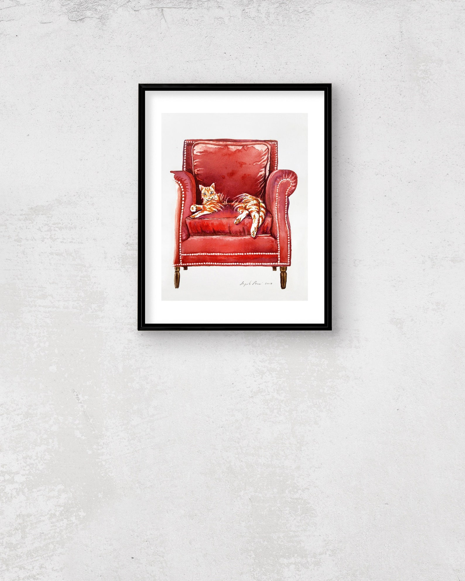 Humanized Cat in Armchair, Watercolor Series, Downloadable File - Etsy
