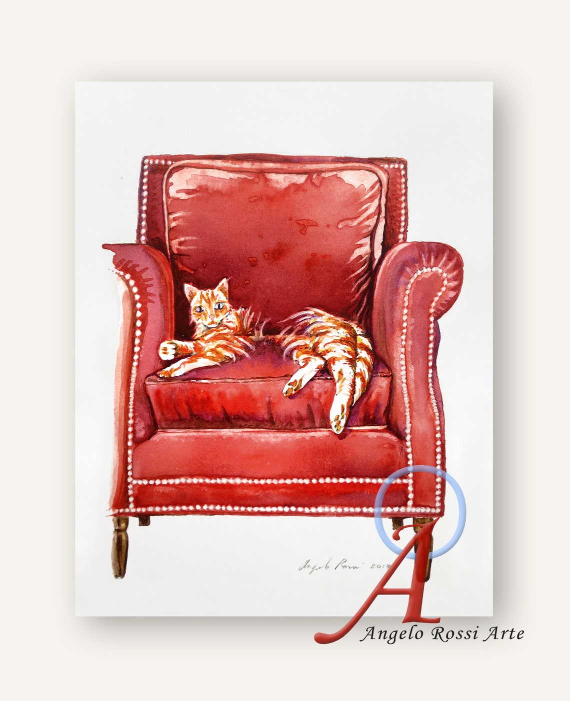 Humanized Cat in Armchair, Watercolor Series, Downloadable File - Etsy