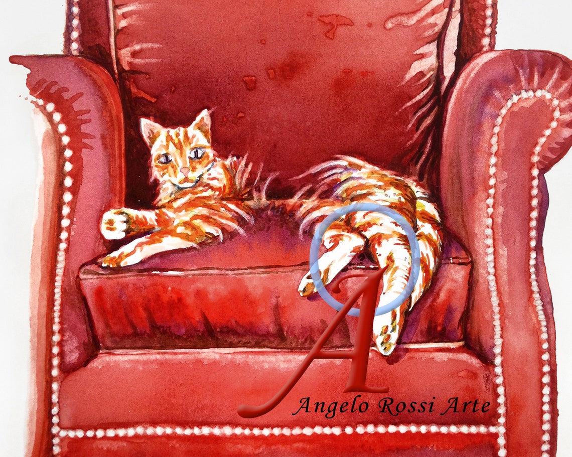 Humanized Cat in Armchair, Watercolor Series, Downloadable File - Etsy