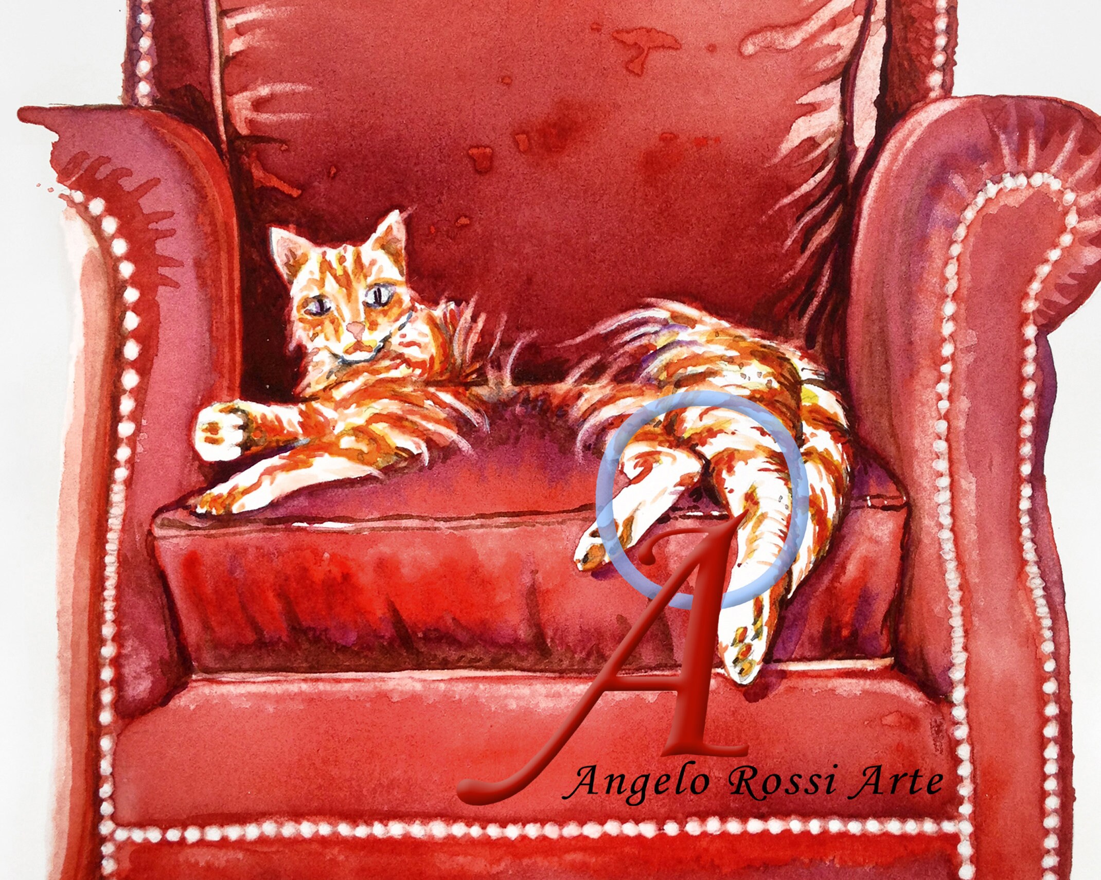 Humanized Cat in Armchair, Watercolor Series, Downloadable File - Etsy