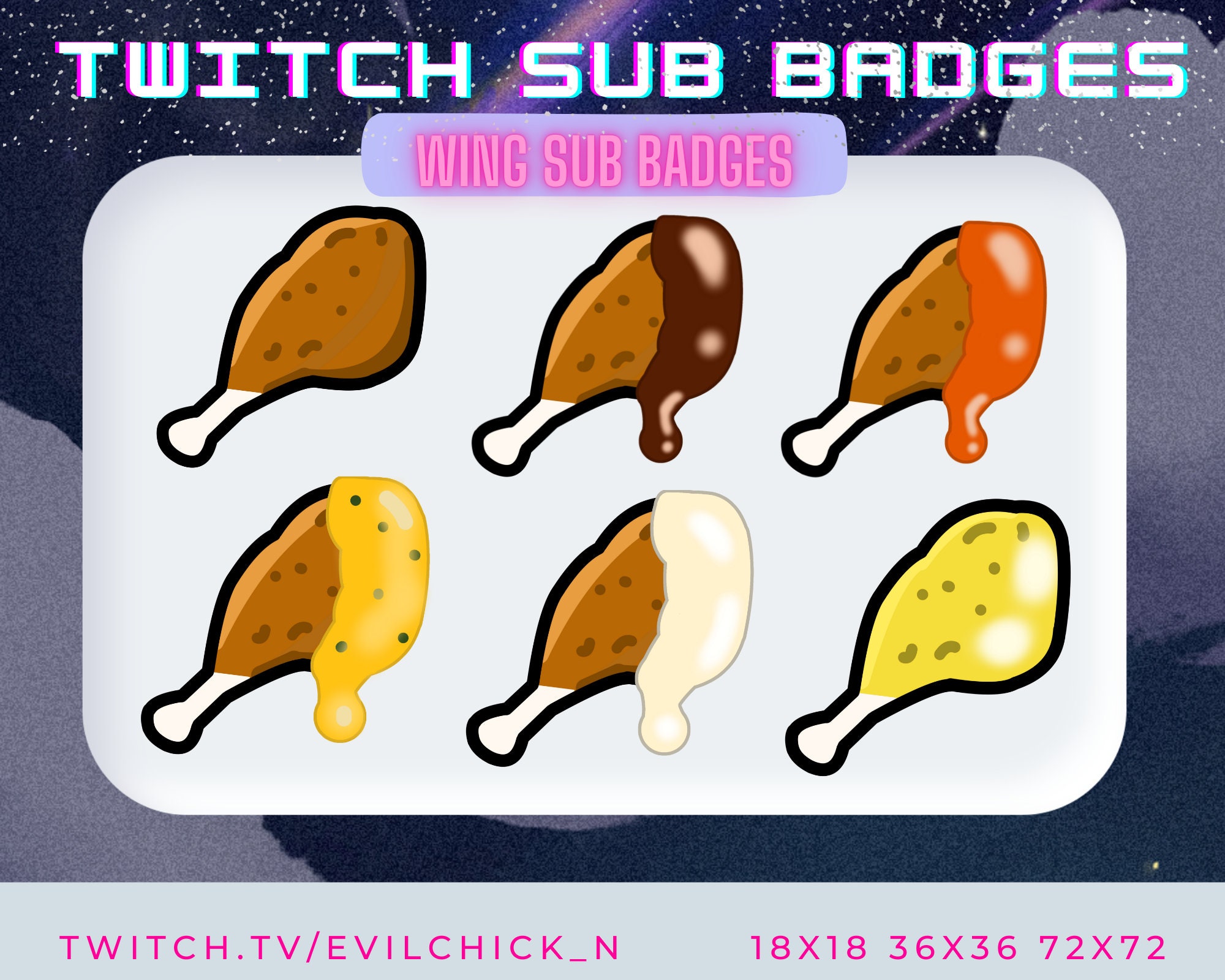 Chicken Wing Sub Badges, Sub Badges, Food Sub Badges, Chicken Sub ...