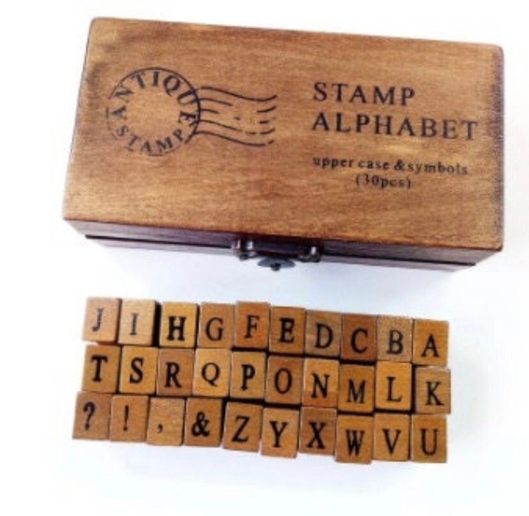 30 Piece Vintage Alphabet Rubber Stamp Set, Capital Letter Wooden ...