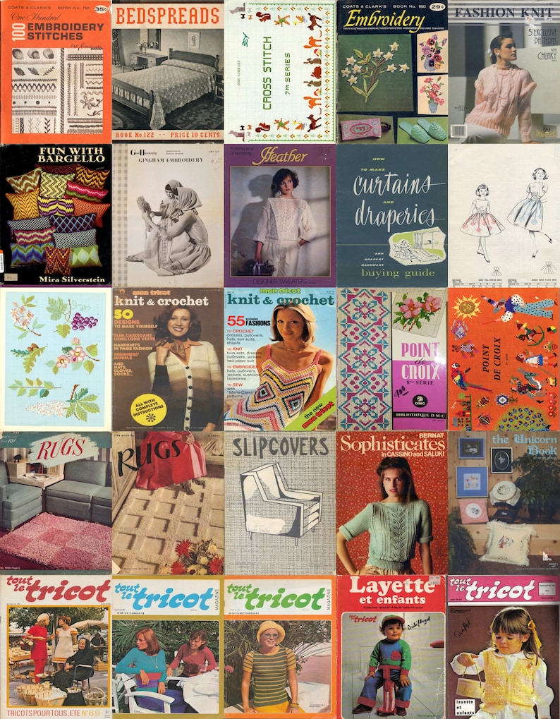 50 X Vintage Craft Magazines, Crochet, Knitting, Afghan, Sewing ...