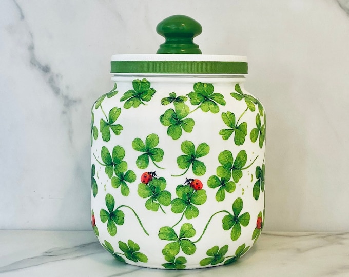Shamrock Cookie Jar, Good Luck, St Patricks Day Canister, 4-leaf Clover ...