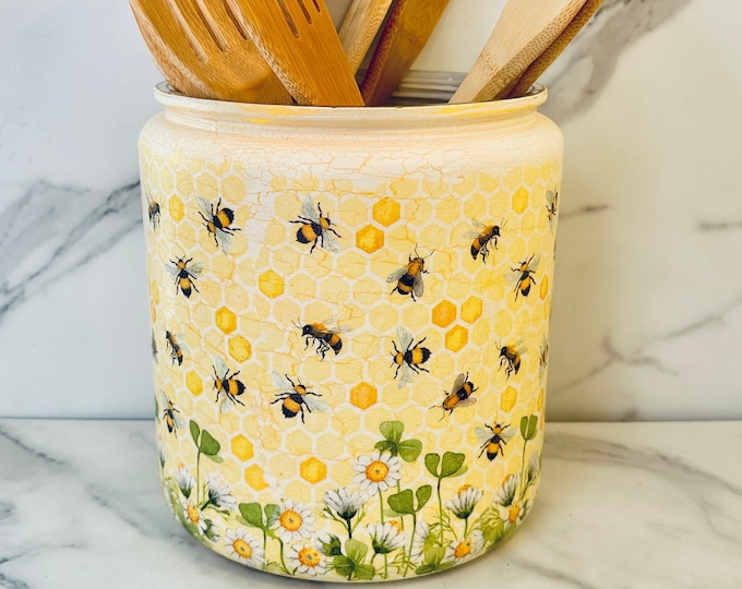 Extra Large Honey Bee/floral Utensil Holder, Honey Bee Caddy, Honey Bee ...