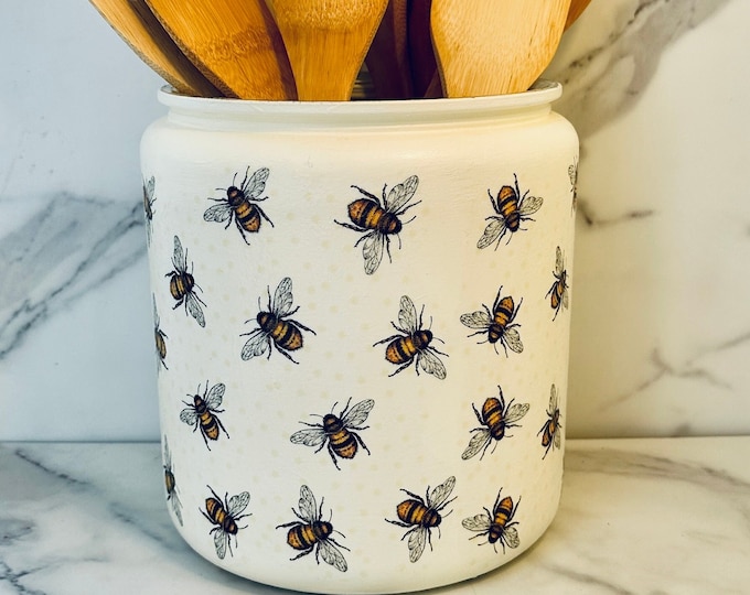 EXTRA LARGE Honey Bee Utensil Holder: Decoupage Kitchen Crock - Etsy