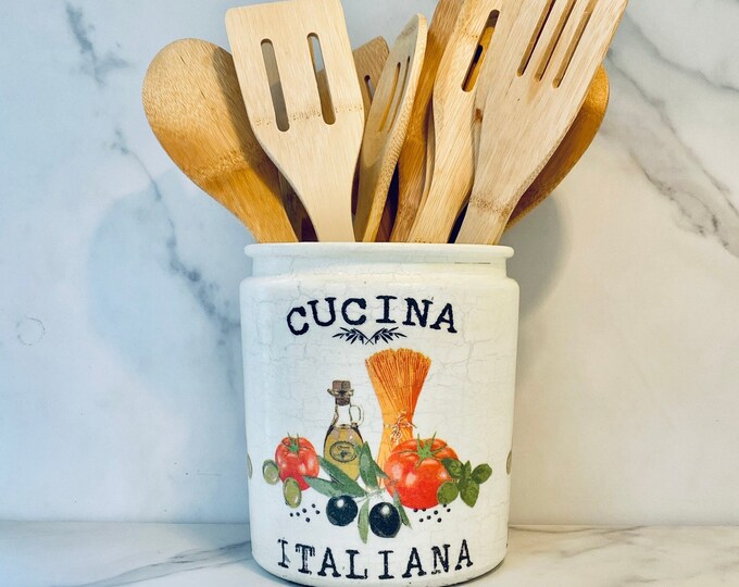 Tuscan Ceramic Utensil Holder Handmade Hand Painted With - Etsy