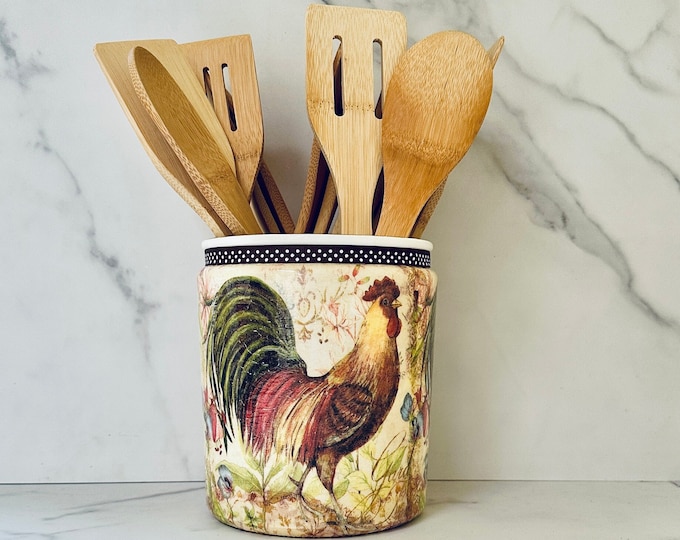 Roosters Kitchen Utensil Holder, Rooster Utensil Caddy, Rooster Utensil ...