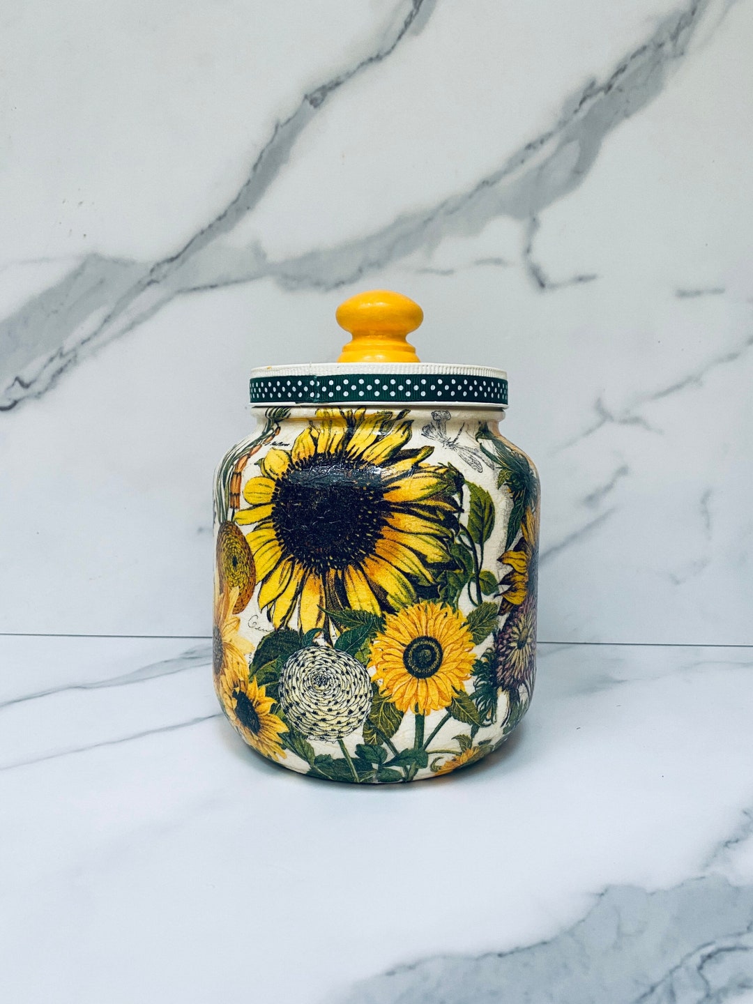 Decoupage Sunflower Cookie Jar: Farmhouse Kitchen Canister (64 Oz) - Etsy
