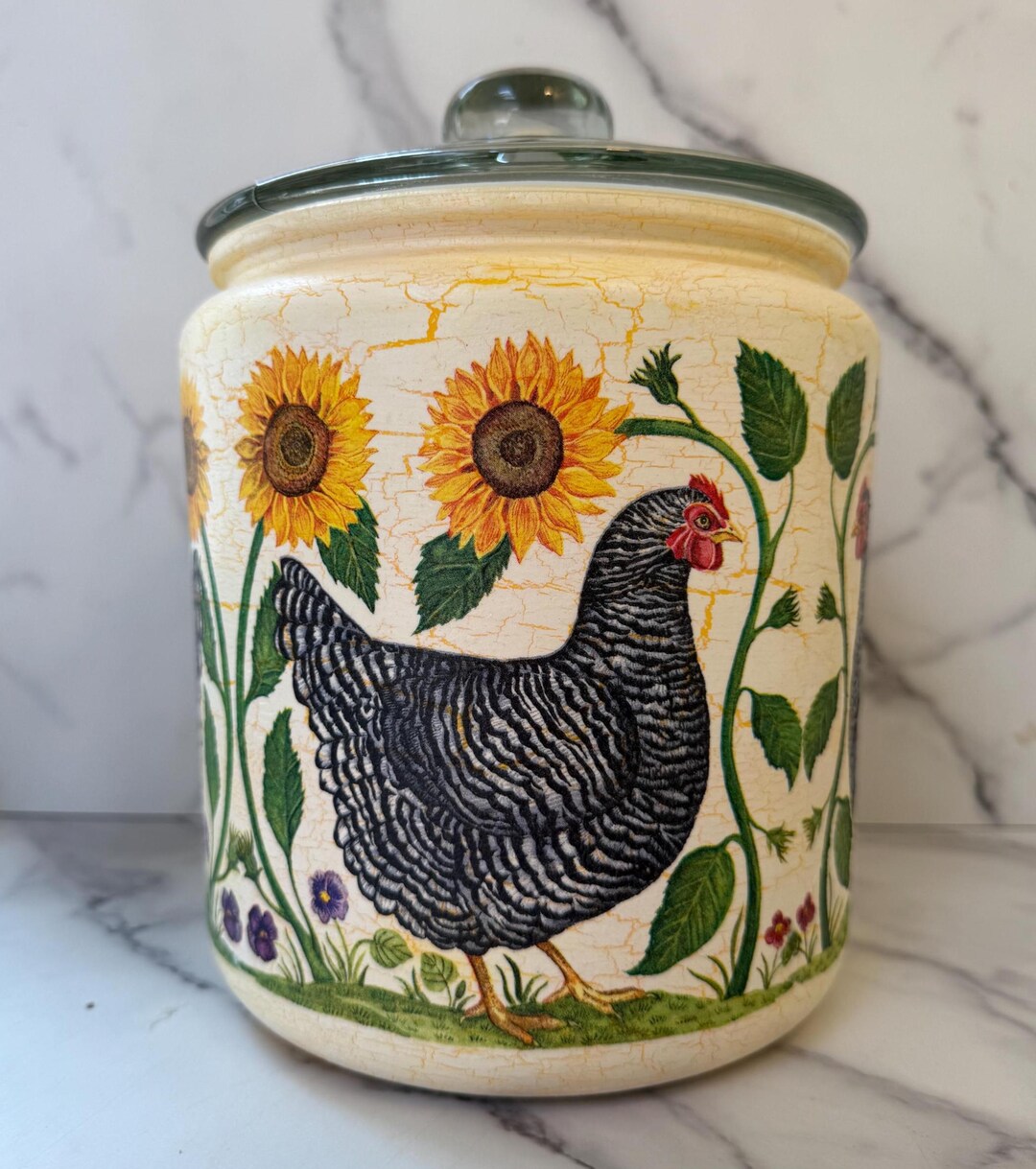 EXTRA LARGE Rooster & Sunflower Cookie Jar: Farmhouse Kitchen Canister ...