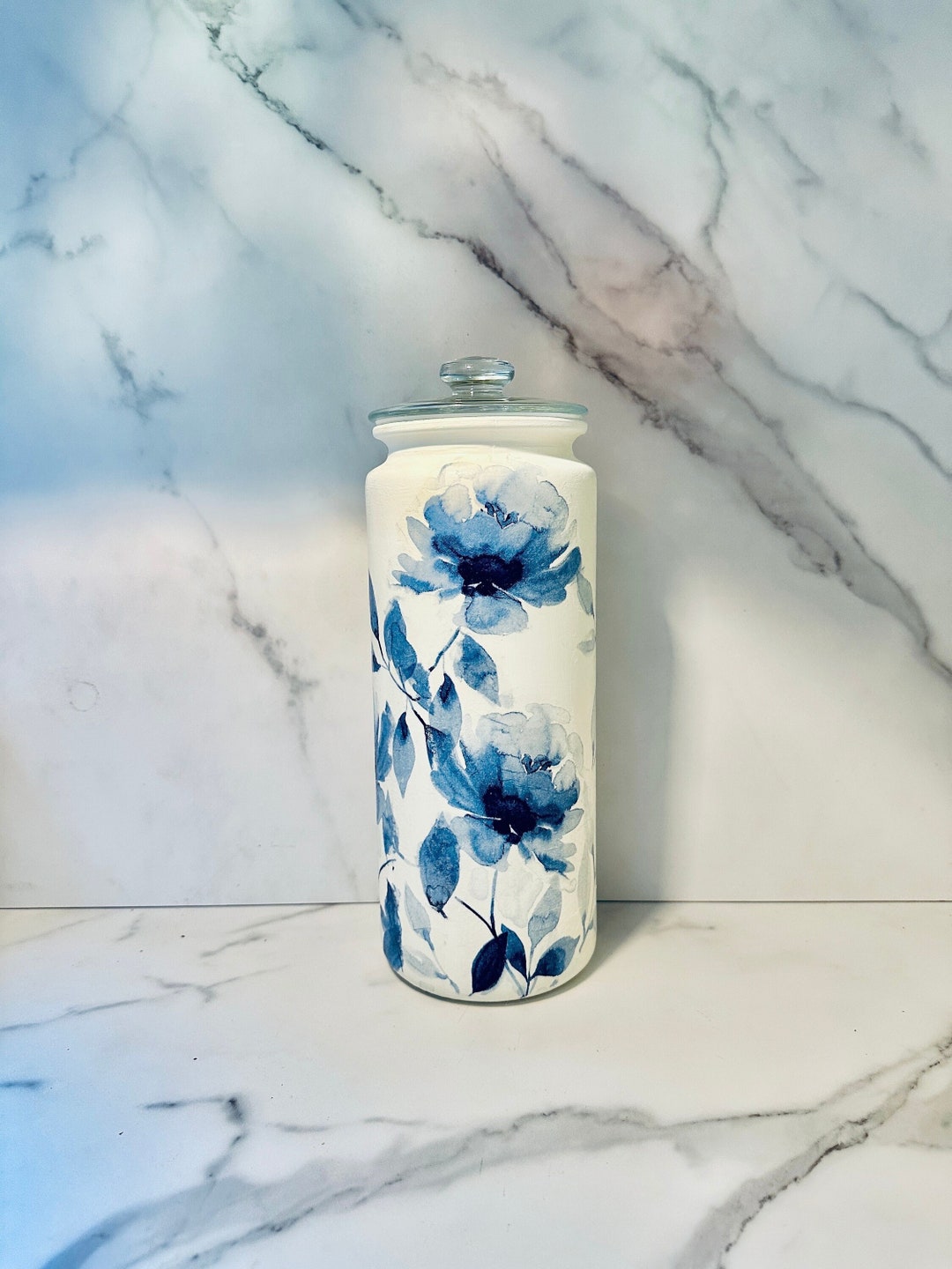 Blue Floral Canister, Blue Floral Vase, Blue Floral Cookie Jar ...