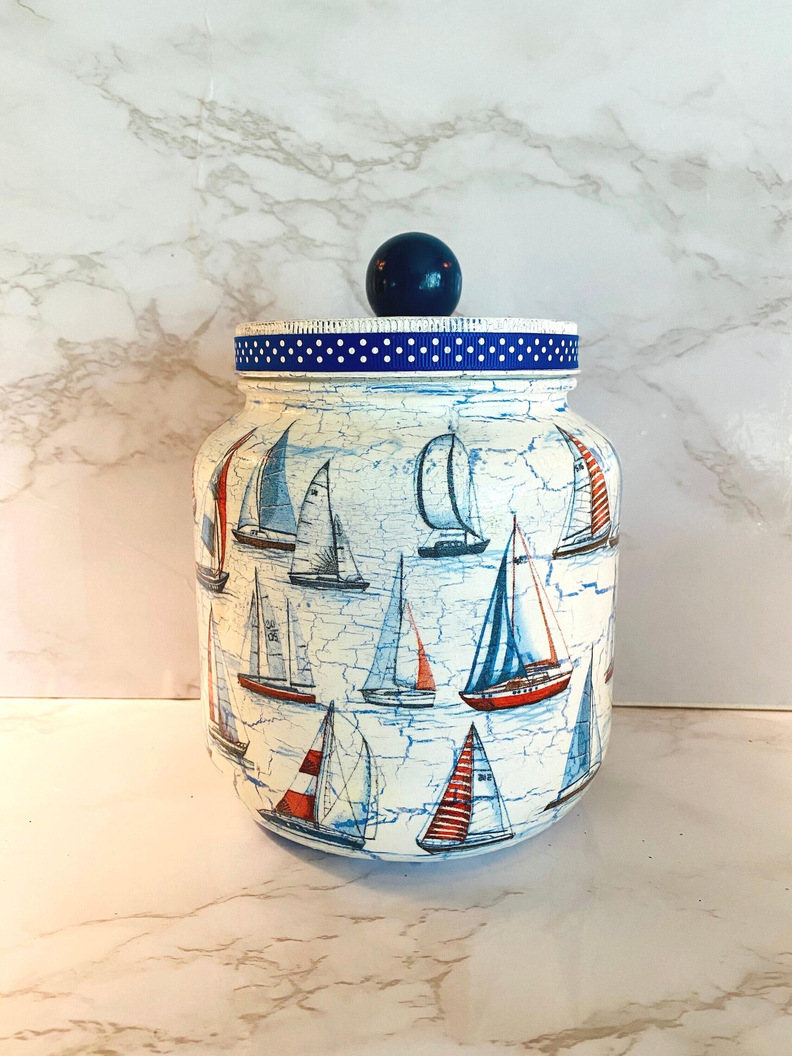 Nautical Sailboat Kitchen Canister: Crackled Glass Cookie Jar - Etsy