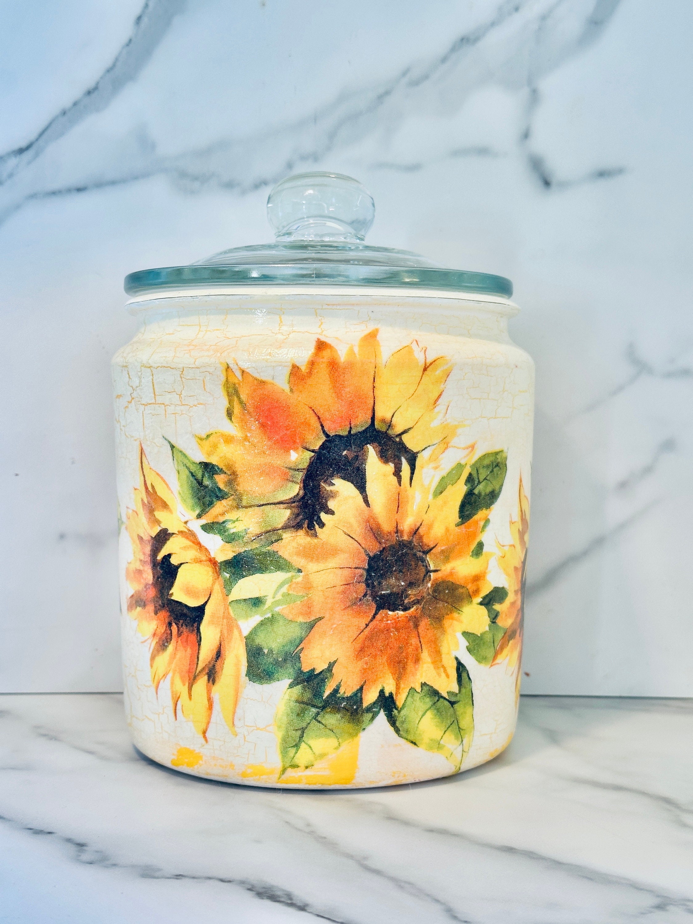 Sunflower Cookie Jar: Decoupage Kitchen Canister, .5 Gallon, 64 Ozs, 8 ...