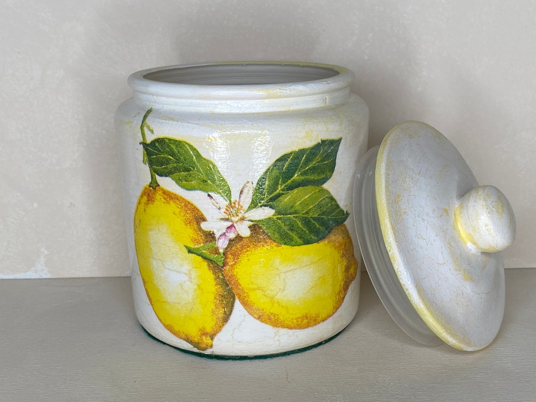 Lemon Themed Canister/planter, Tea Caddy, Container for Nuts, Candy ...