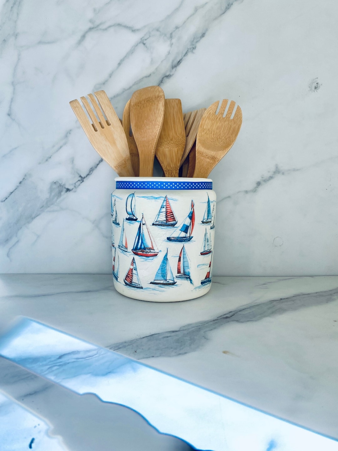 Sailboat Kitchen Utensil Holder, Beach Kitchen Decor, Coastal Kitchen ...