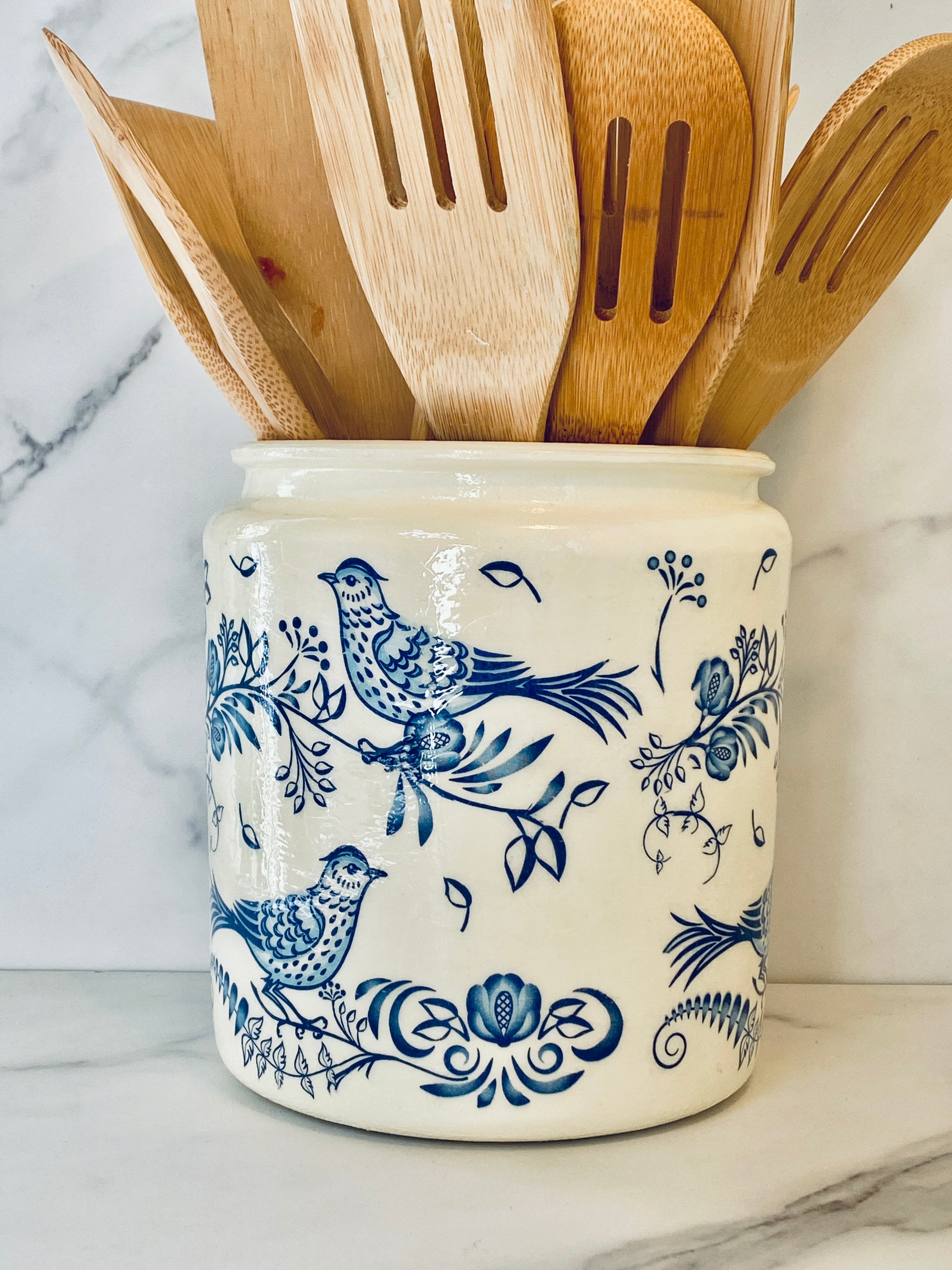 EXTRA LARGE Bluebird Chinoiserie Utensil Holder: French Farmhouse ...