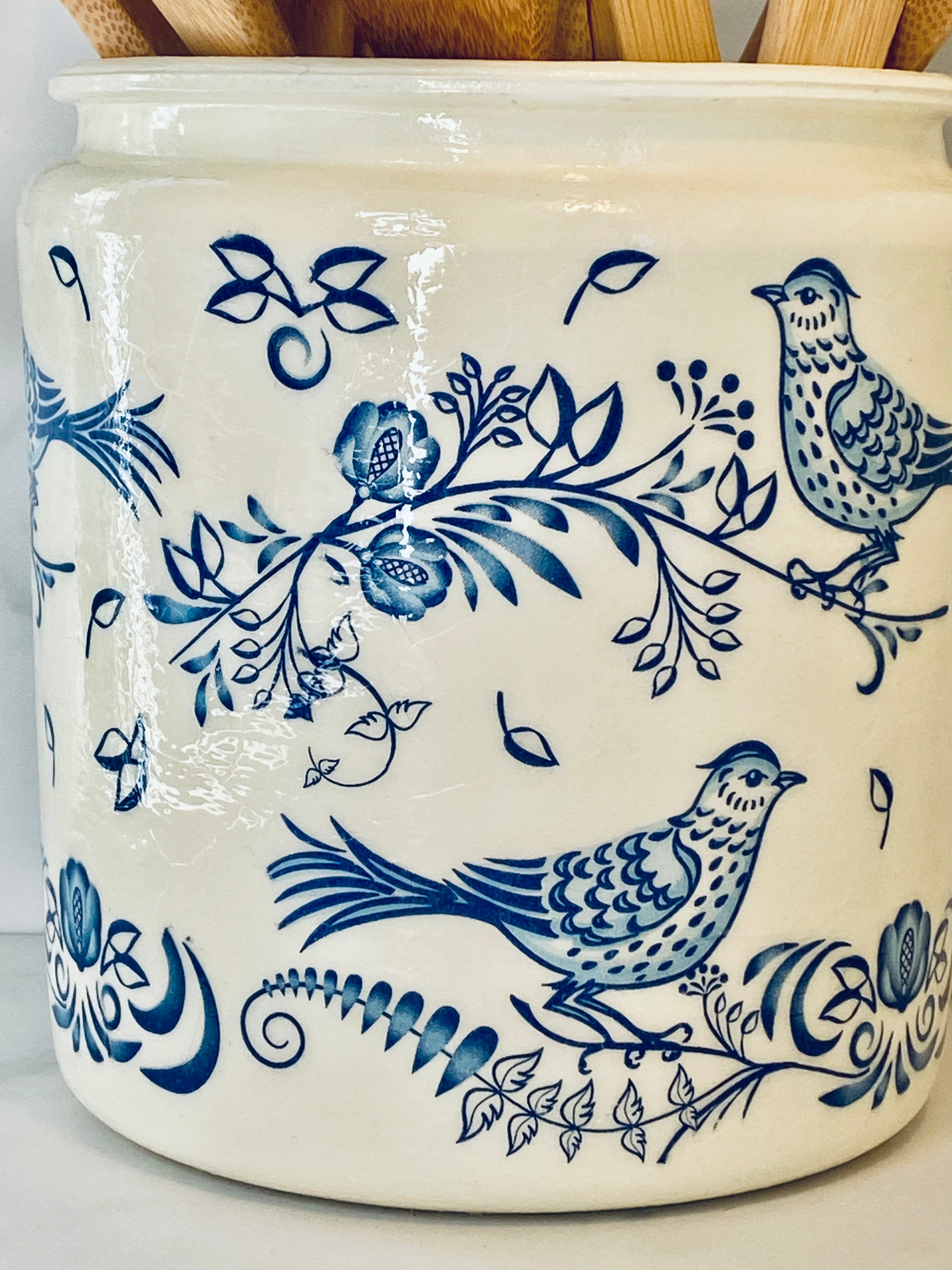 EXTRA LARGE Bluebird Chinoiserie Utensil Holder: French Farmhouse ...