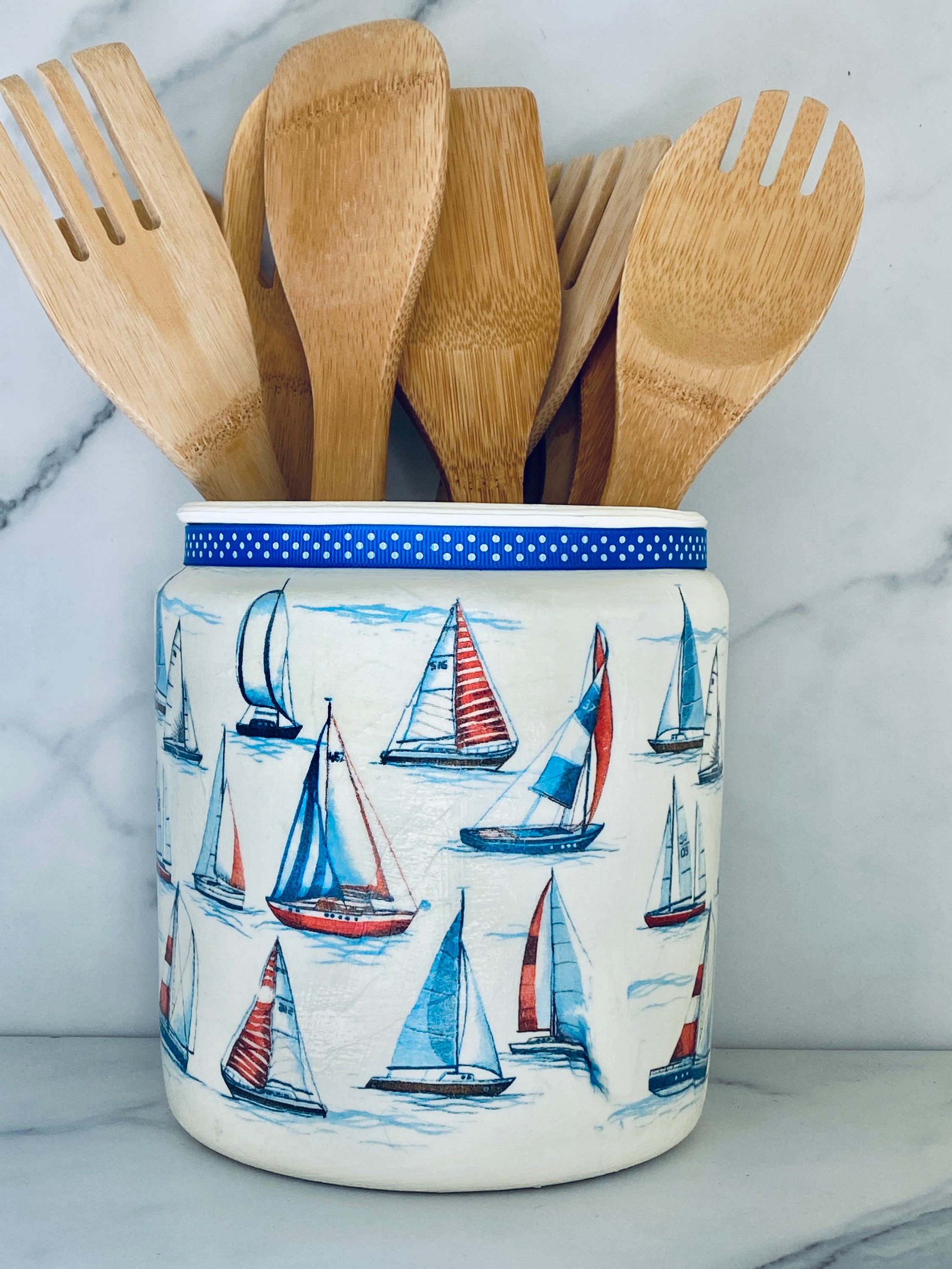 Sailboat Kitchen Utensil Holder, Beach Kitchen Decor, Coastal Kitchen ...