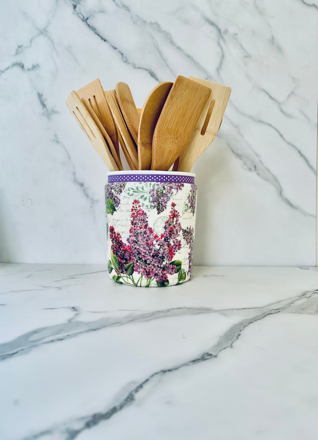 Lilac Utensil Holder, Lilac Floral Utensil Caddy, Lilac Garden Utensil ...