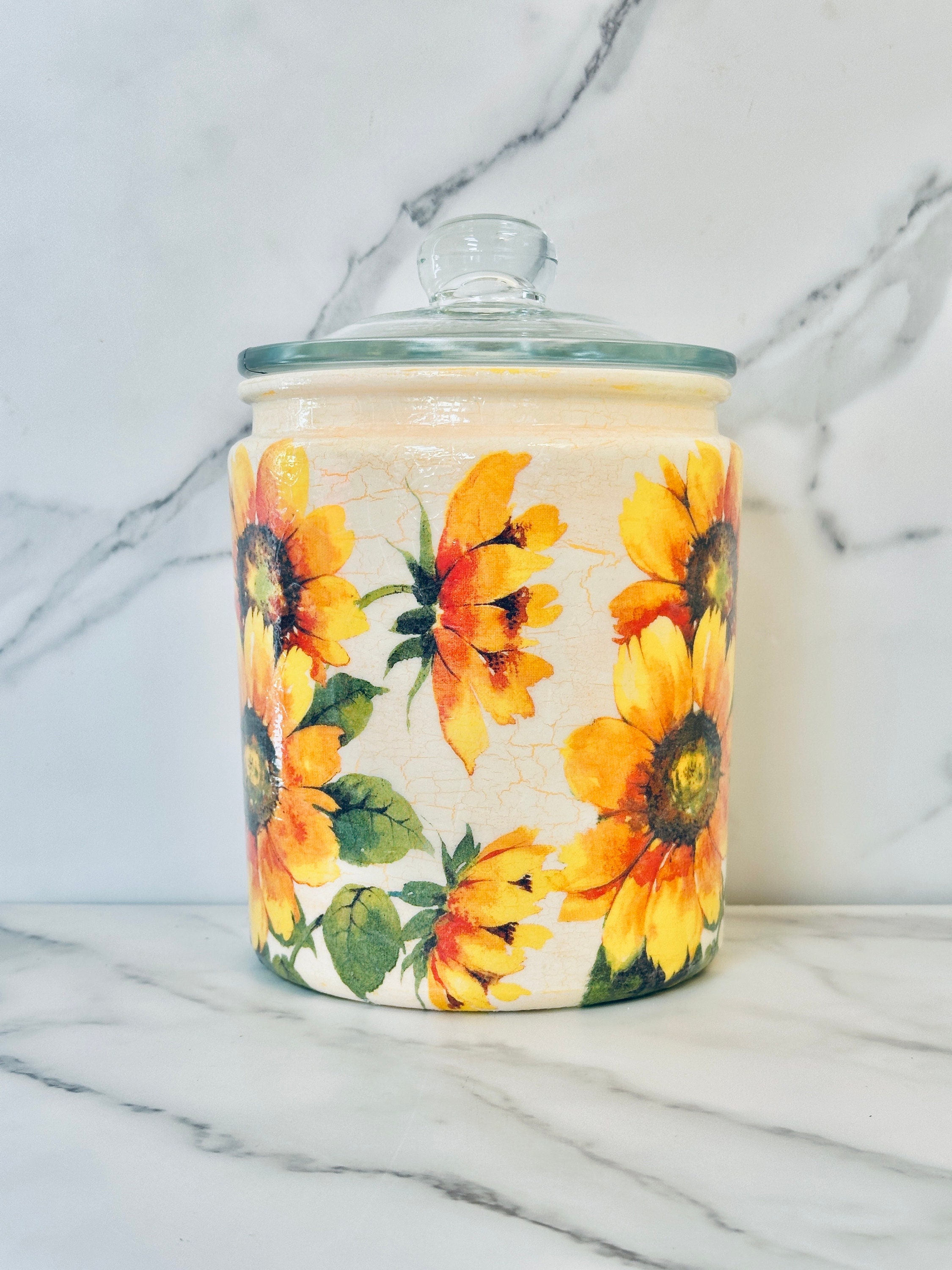 Sunflower Glass Cookie Jar: Floral Kitchen Canister, 64oz, 1/2 Gallon ...