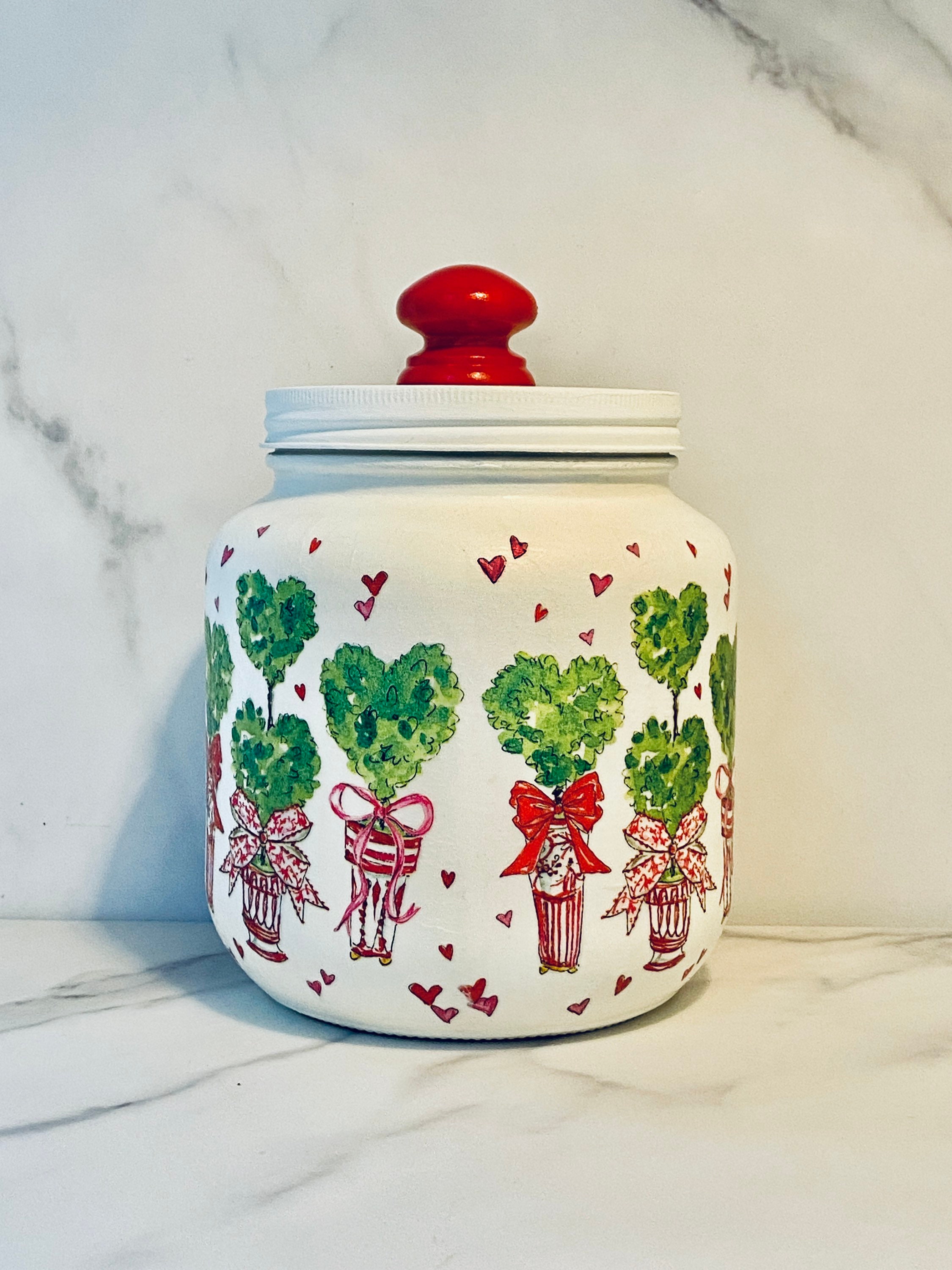 Topiary, Hearts, Love Cookie Jar, Red Floral Kitchen Canister, Topiary ...