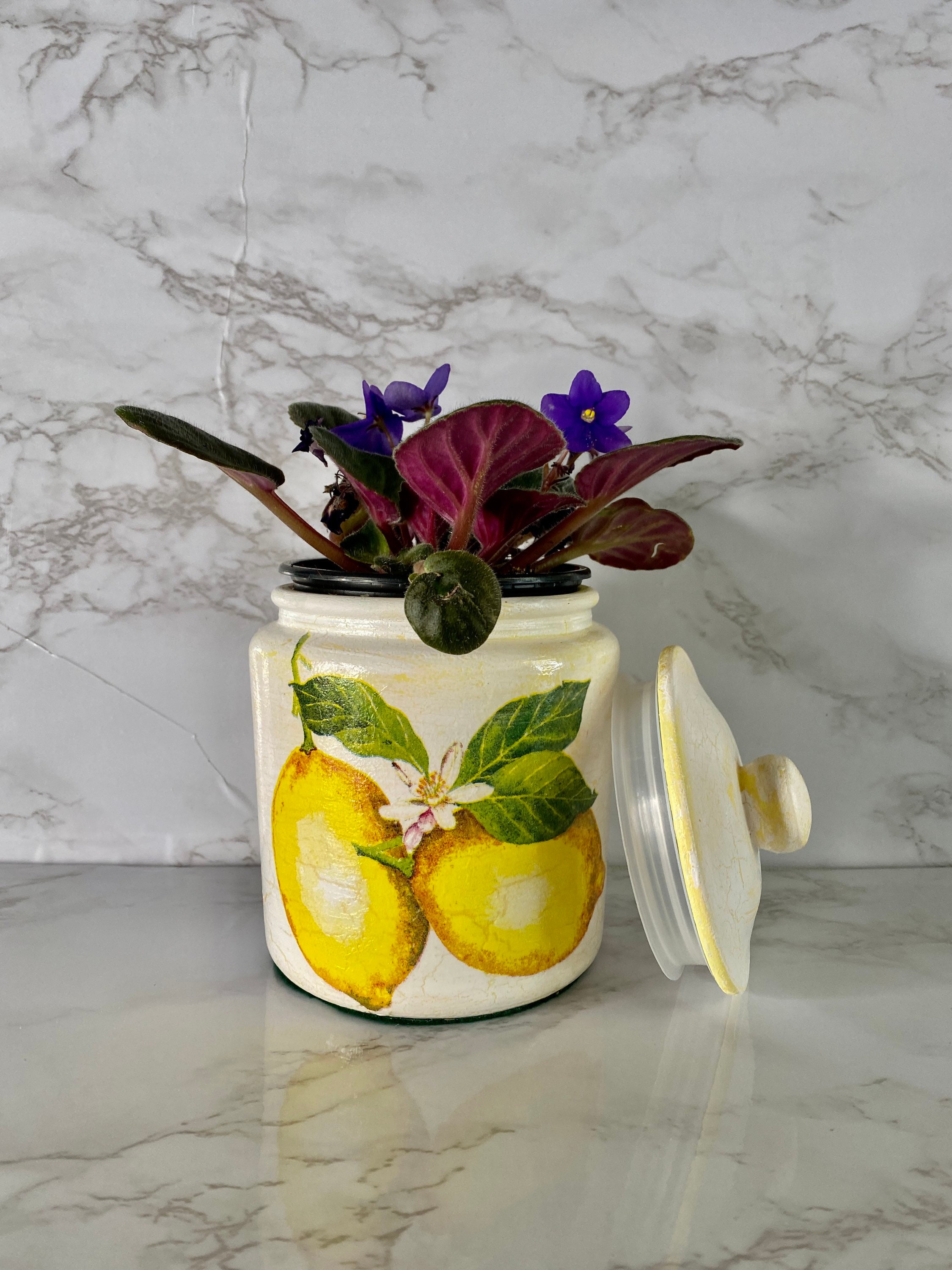 Lemon Themed Canister/planter Tea Caddy Container for Nuts | Etsy