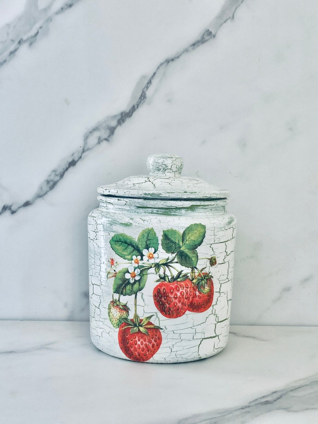 SMALL Strawberry Themed Canister/planter, Tea Caddy, Container for Nuts ...