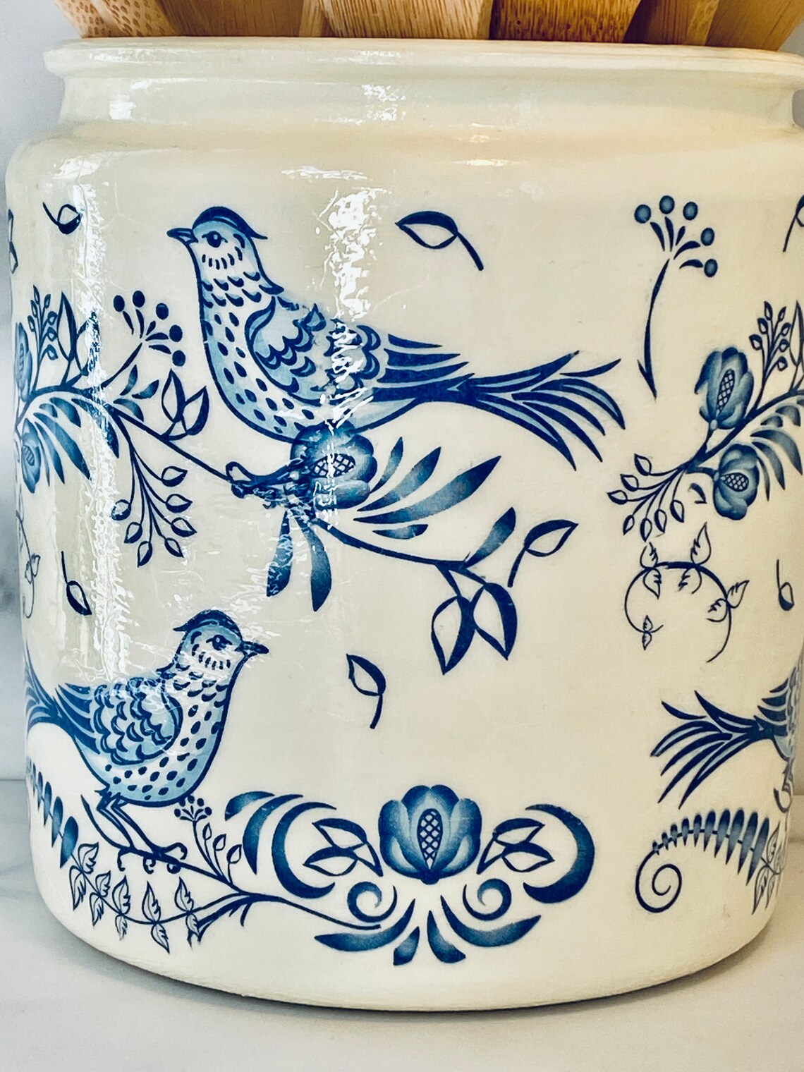 EXTRA LARGE Bluebird Chinoiserie Utensil Holder: French Farmhouse ...