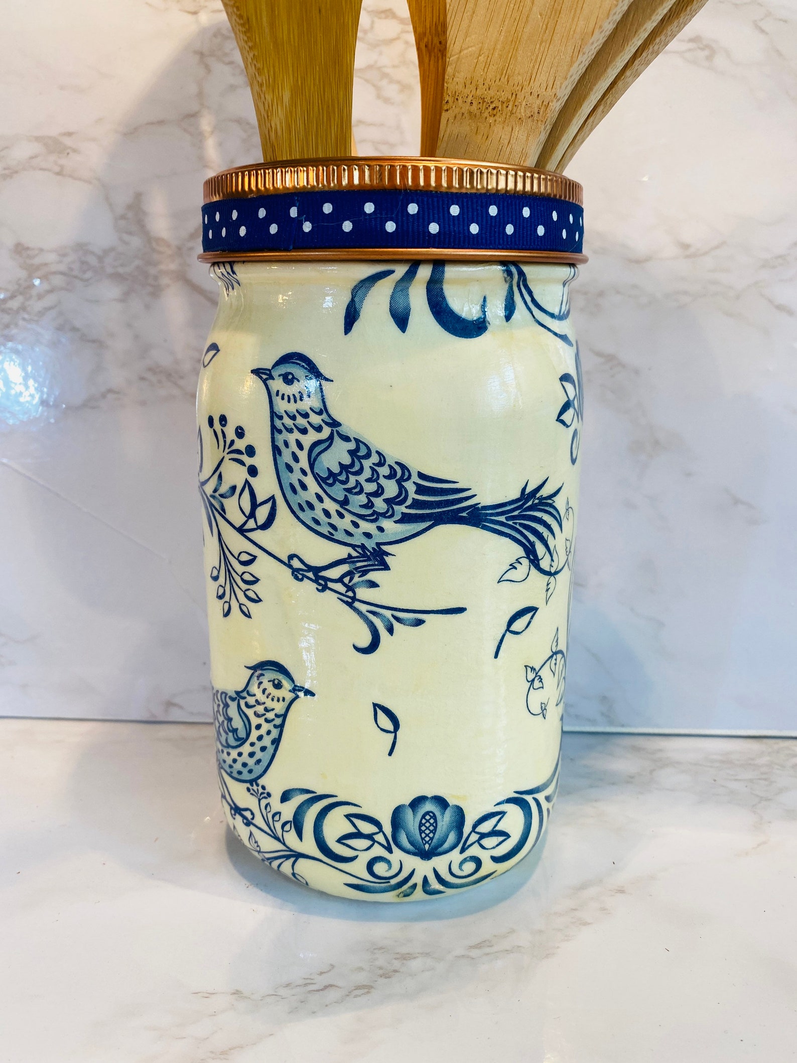 Delicate Blue Bird Themed Kitchen Utensil Holder, Caddy, Hostess ...
