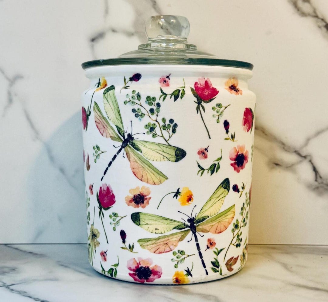 Dragonfly Cookie Jar: Floral Decoupage Kitchen Canister, 64 Ozs, 1/2 ...