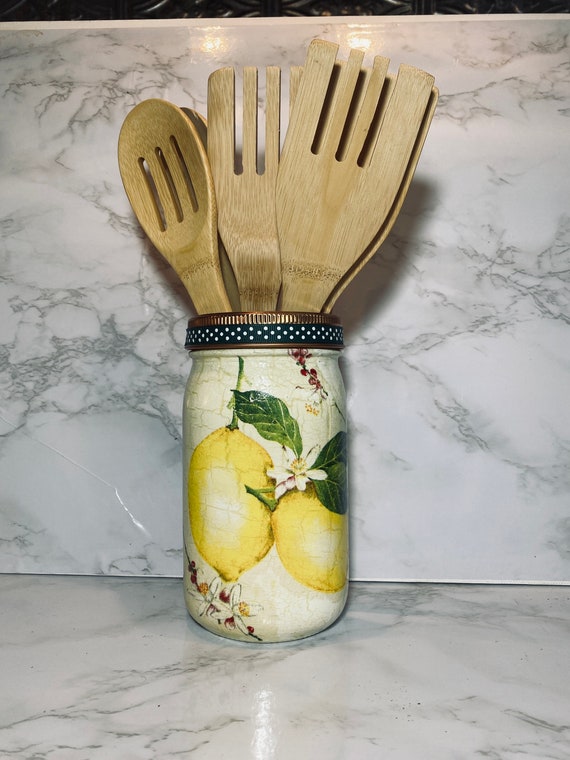 Lemon Themed Kitchen Utensil Holder Caddy Perfect for - Etsy