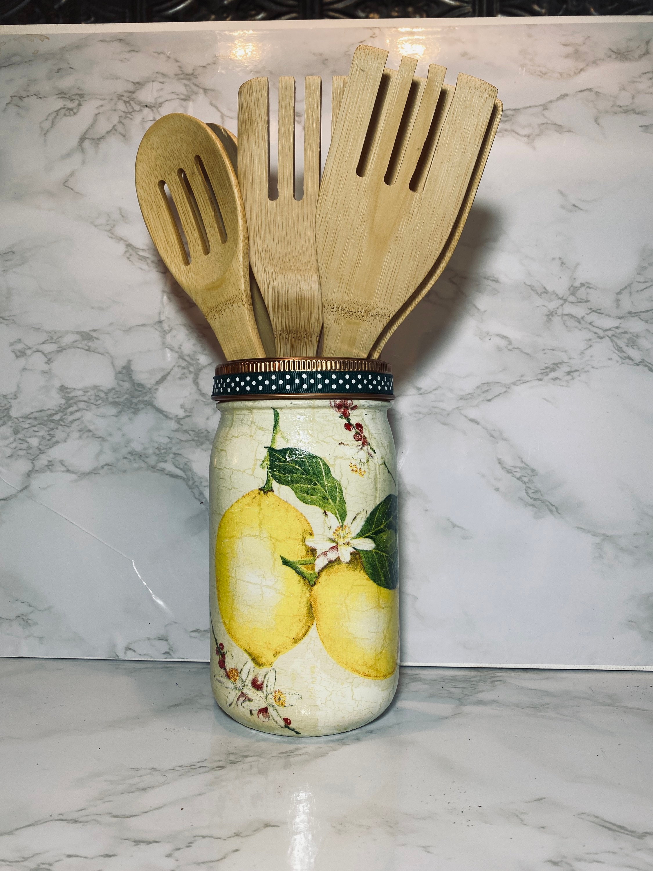 Lemon Themed Kitchen Utensil Holder Caddy Perfect for - Etsy