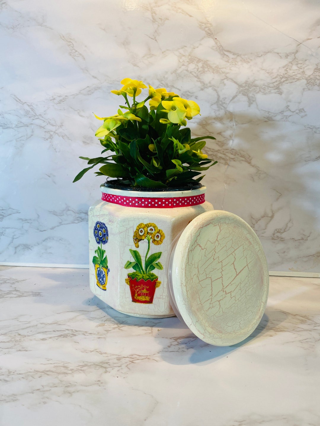 Floral Canister Floral Plant Holder Floral Container Floral - Etsy