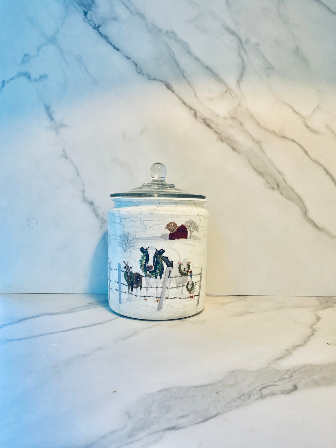 Holiday Barnyard Cookie Jar, Kitchen Canister, 1/2 Gallon 64 Ozs, 7.5"x ...