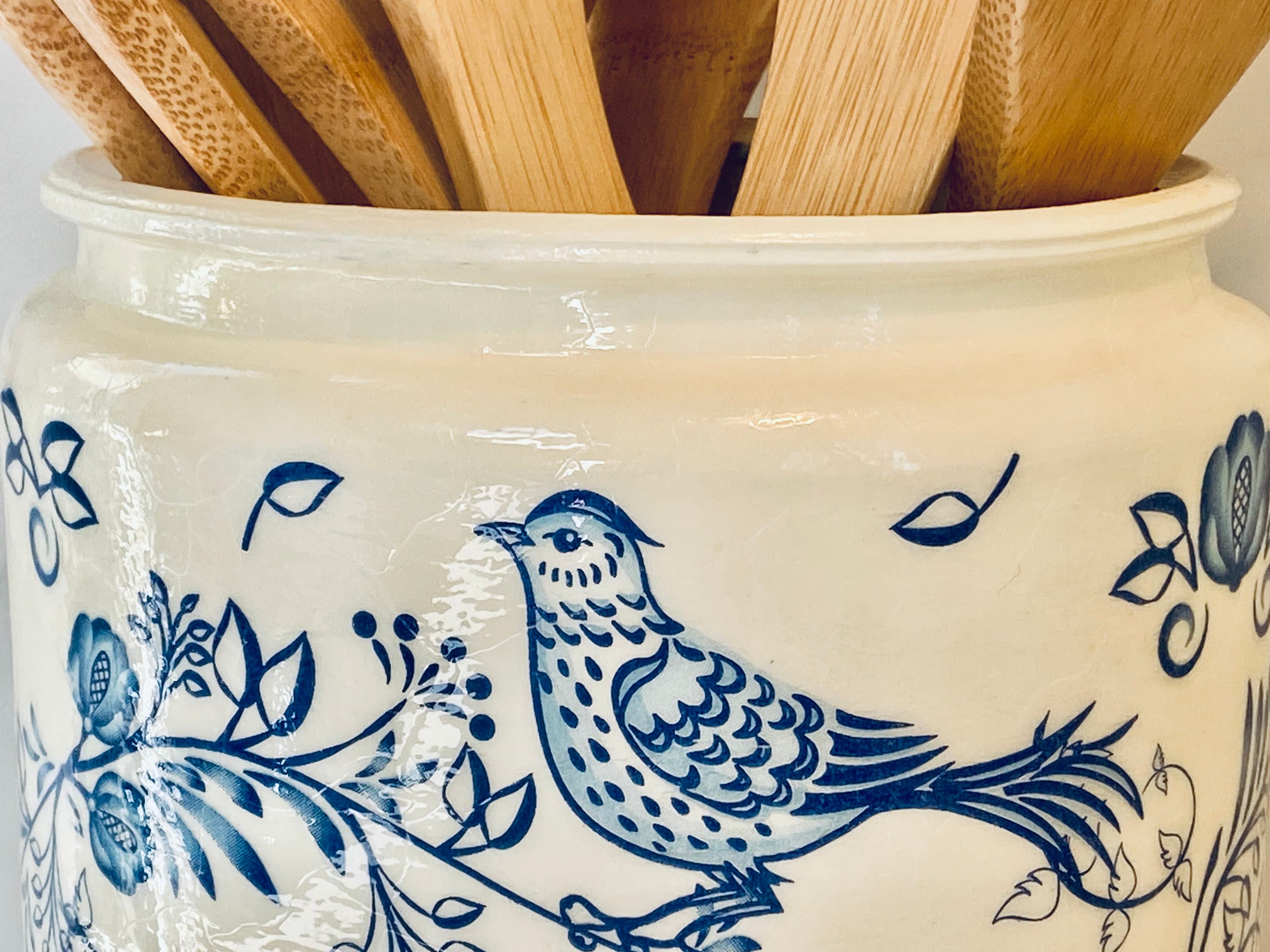 EXTRA LARGE Bluebird Chinoiserie Utensil Holder: French Farmhouse ...