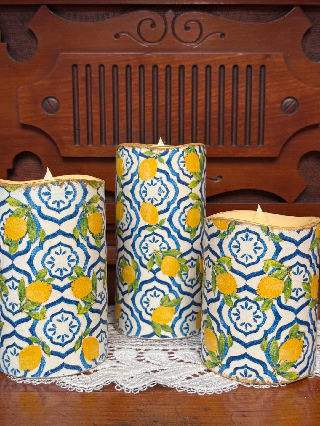 Lemon Tile Flameless Candles: Mediterranean Decor Remote & Batteries ...