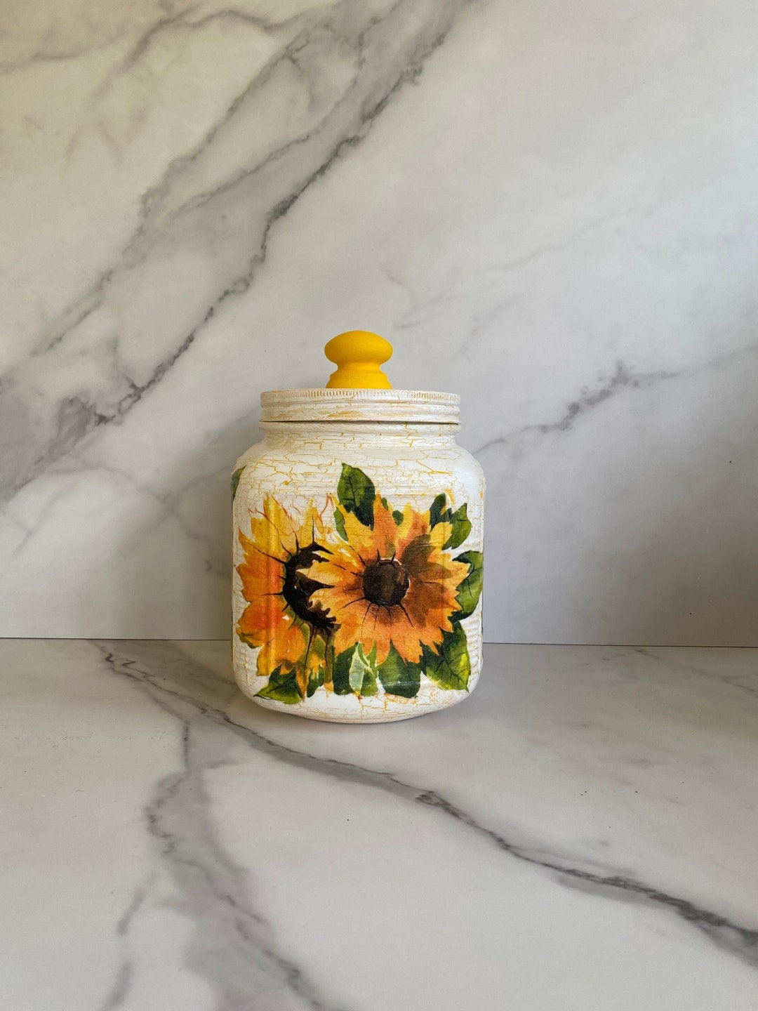 Sunflower Cracker Jar: Decoupage Food Storage Canister, 64oz - Etsy