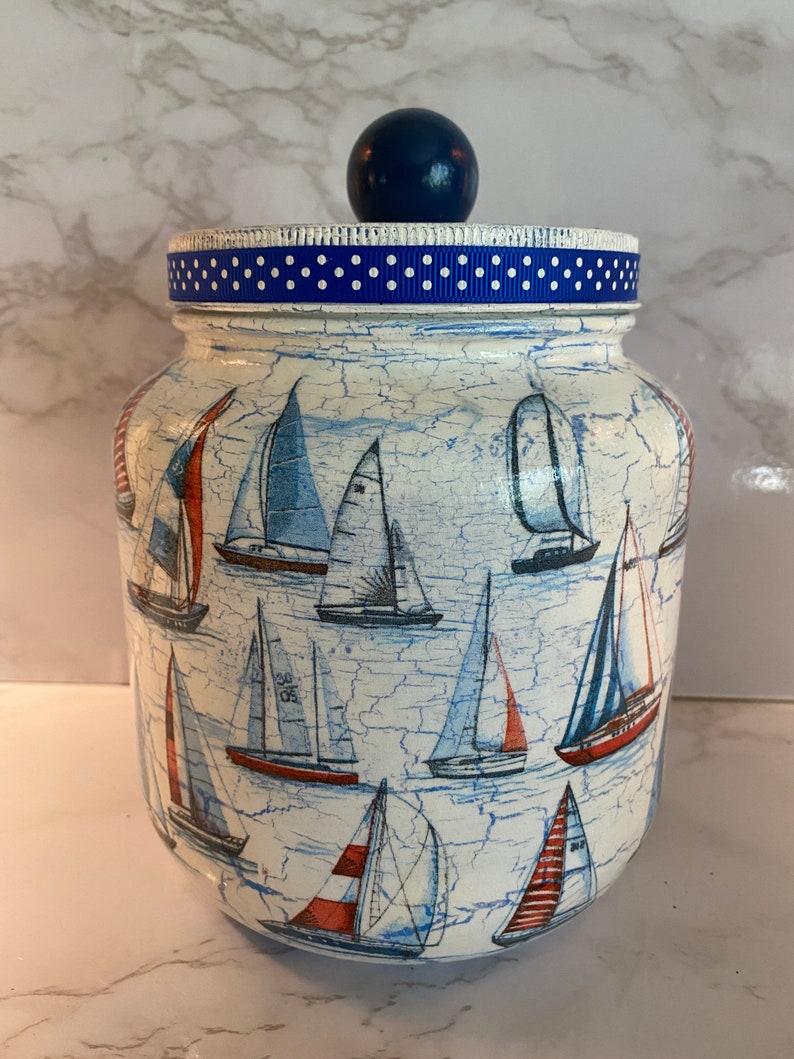 Nautical Sailboat Kitchen Canister: Crackled Glass Cookie Jar - Etsy