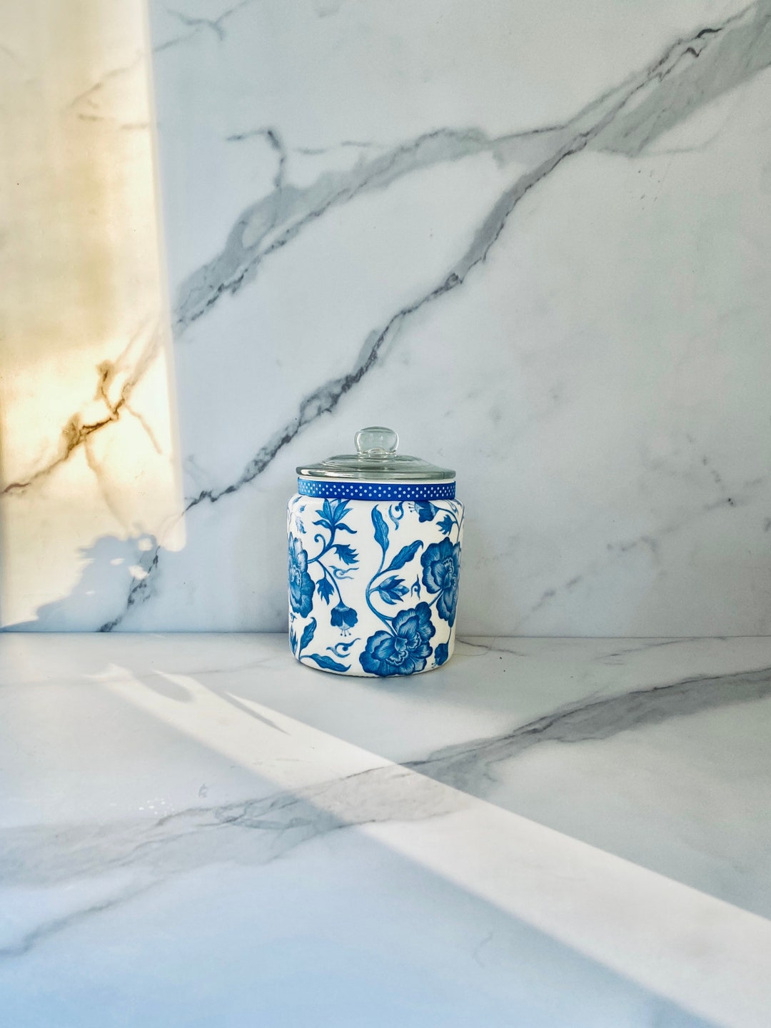 SMALL Blue Floral Themed Canister/planter, Kitchen Canister, Container ...